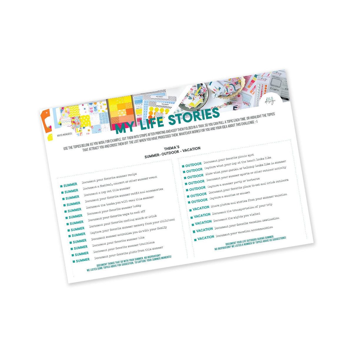 My Life Stories - Summer • Topics & Suggestion sheet – DLS Design